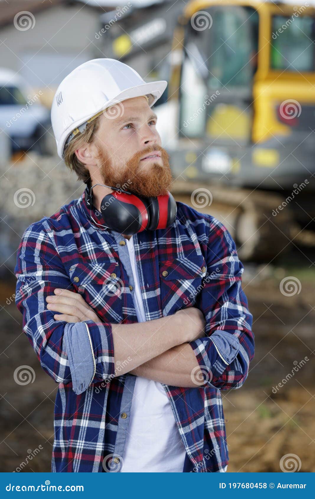 Builder Looking Up on Construction Site Stock Photo - Image of builder ...