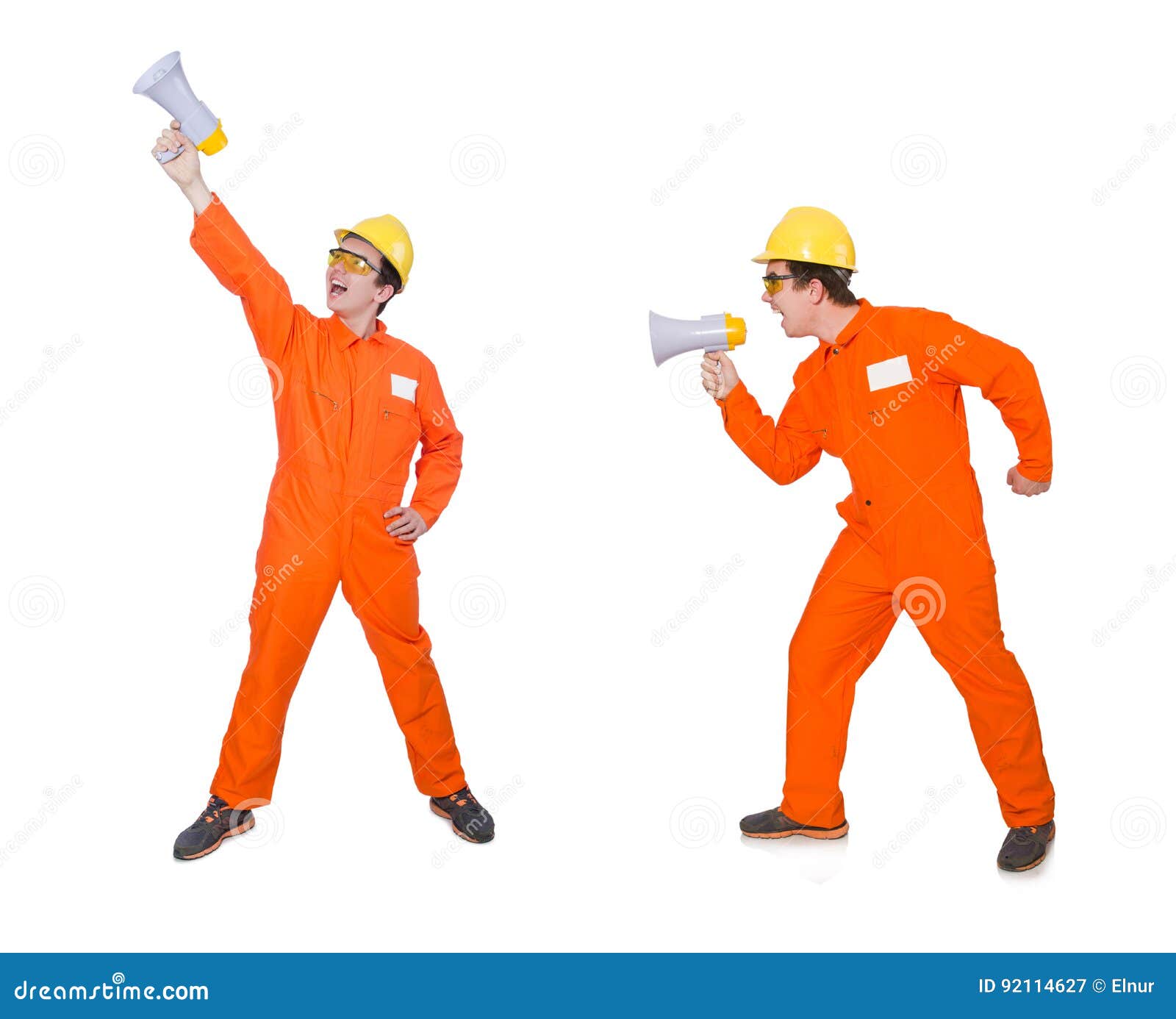 The Builder with Loudspeaker Isolated on White Stock Image - Image of ...