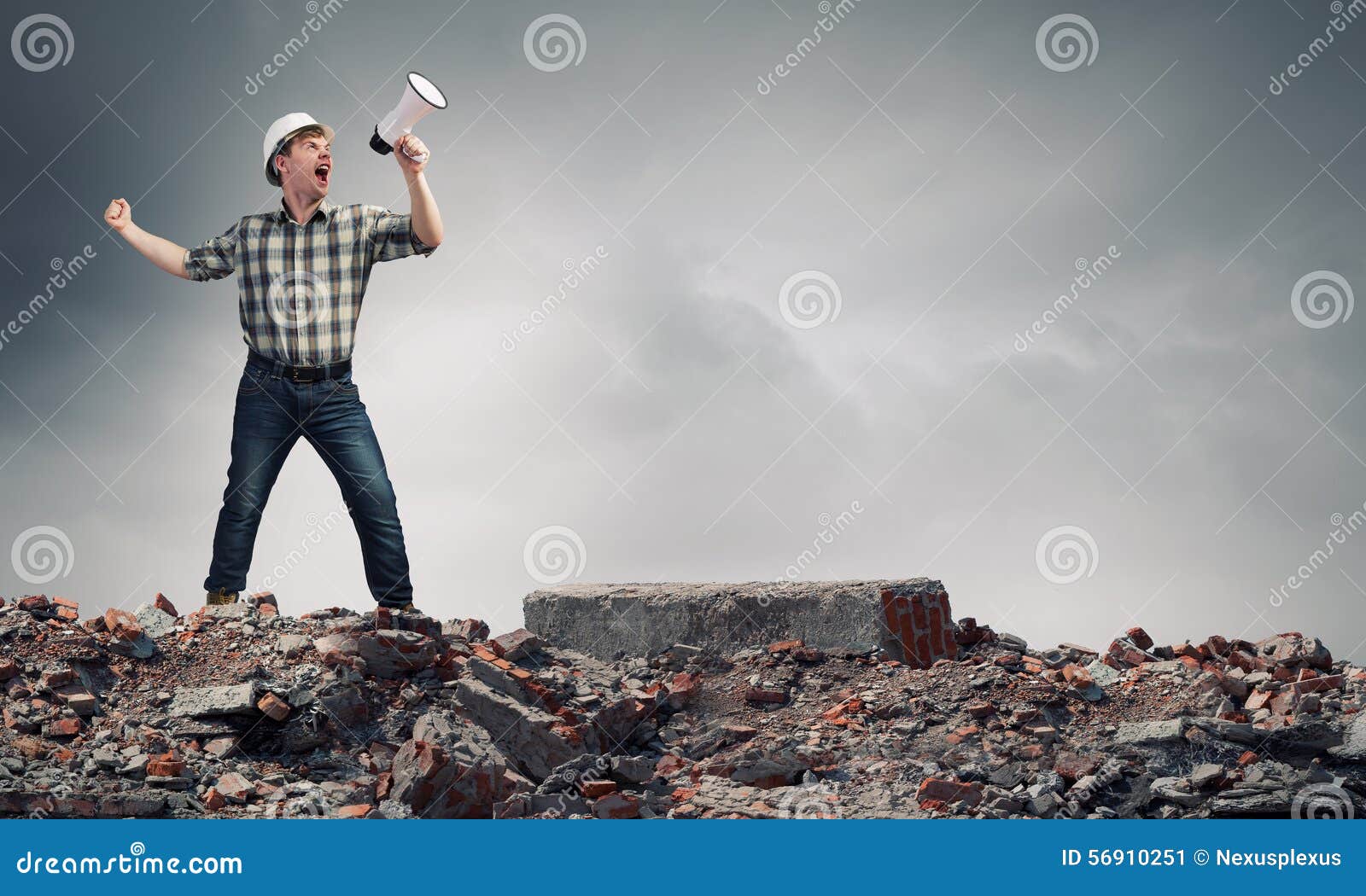 Builder Making Announcement Stock Image - Image of engineer, ruins ...