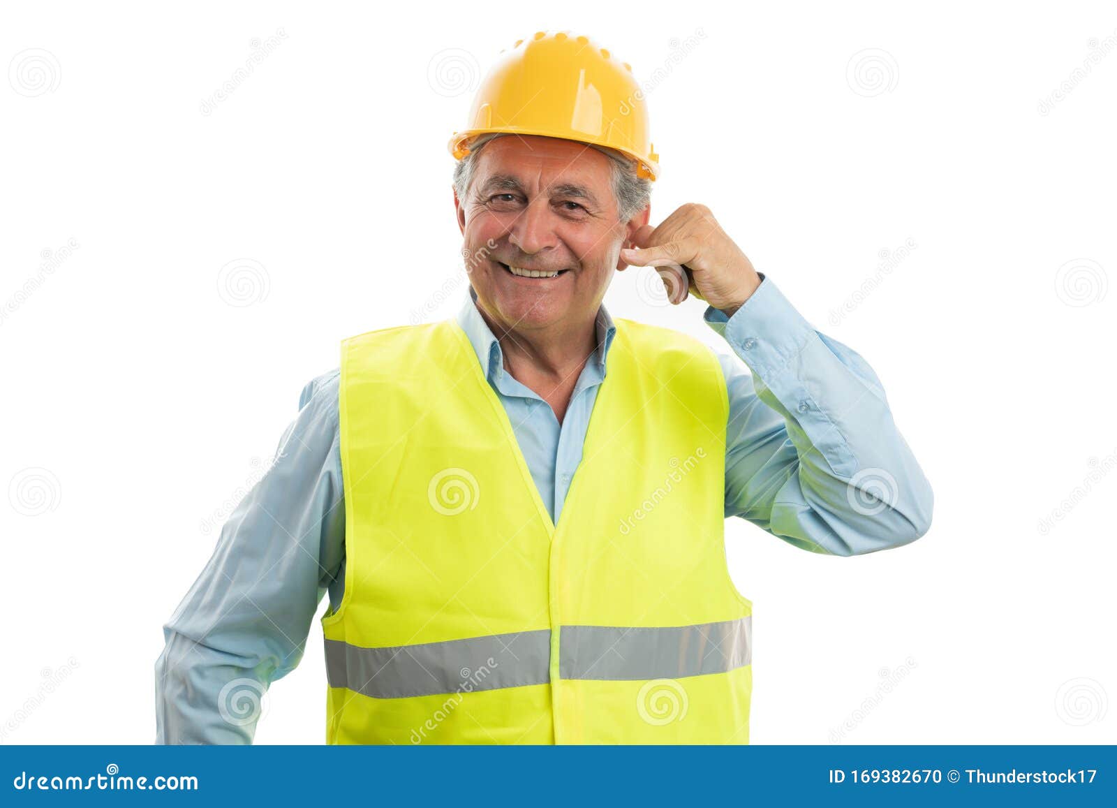 Builder Making Call Gesture Stock Photo - Image of male, call: 169382670