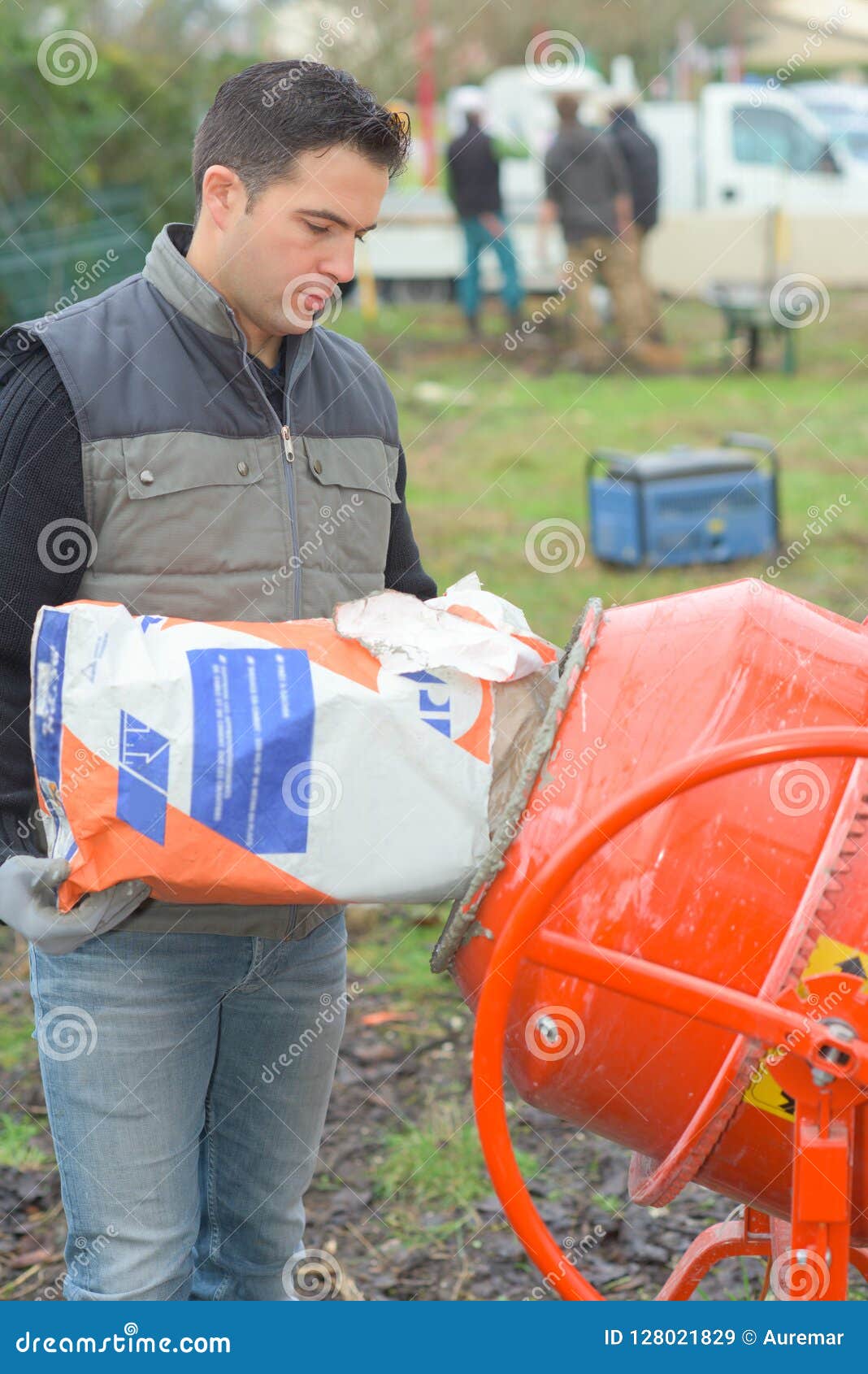 Builder Making Cement Outdoors Stock Image - Image of mixing, builder ...