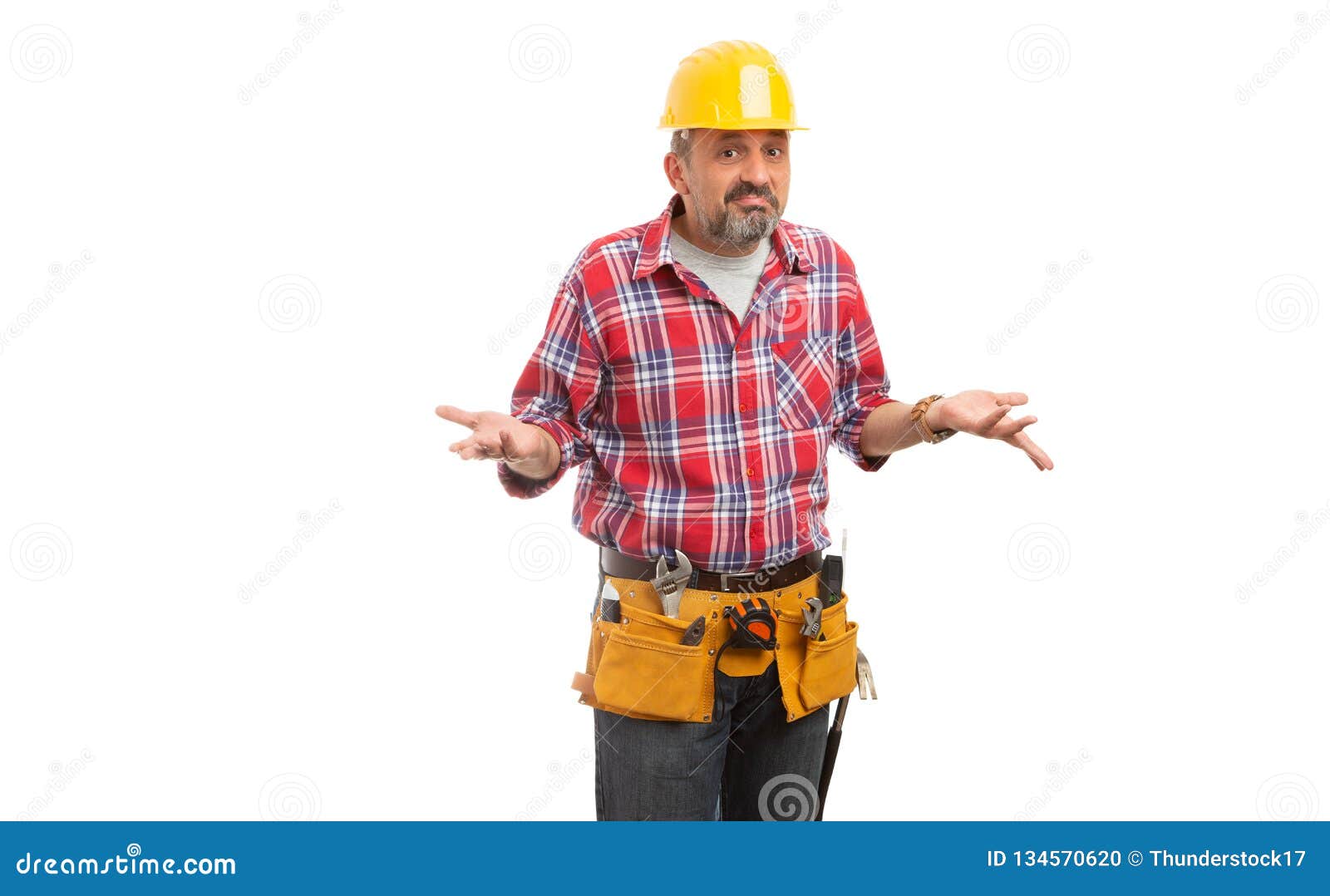 Builder Making Confused Expression and Gesture Stock Photo - Image of ...