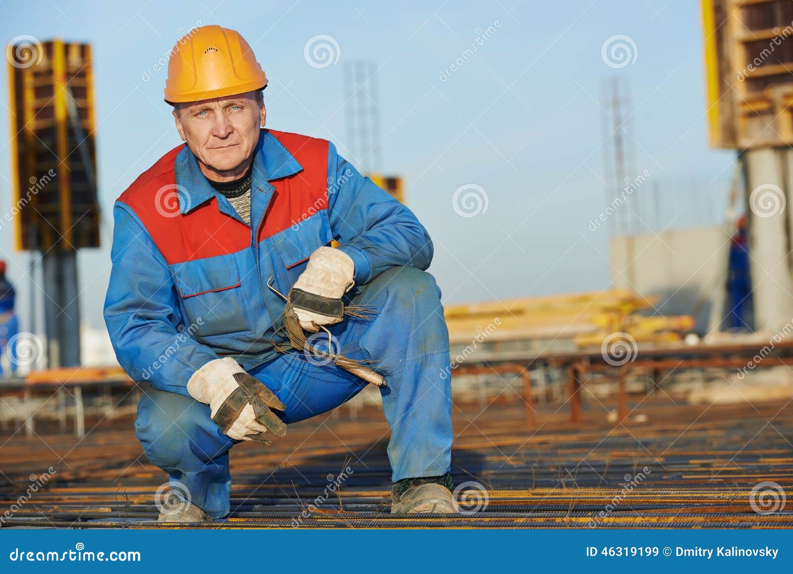 Builder Making Reinforcement for Concrete Stock Image - Image of ...