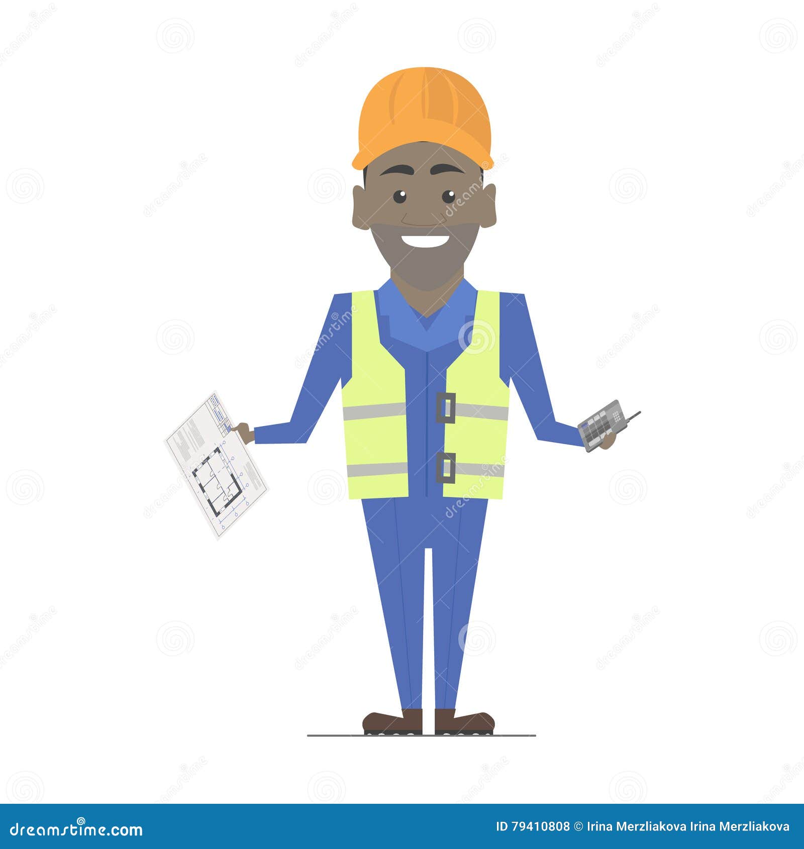 Builder Man African American Working. Architecture Vector Construction ...