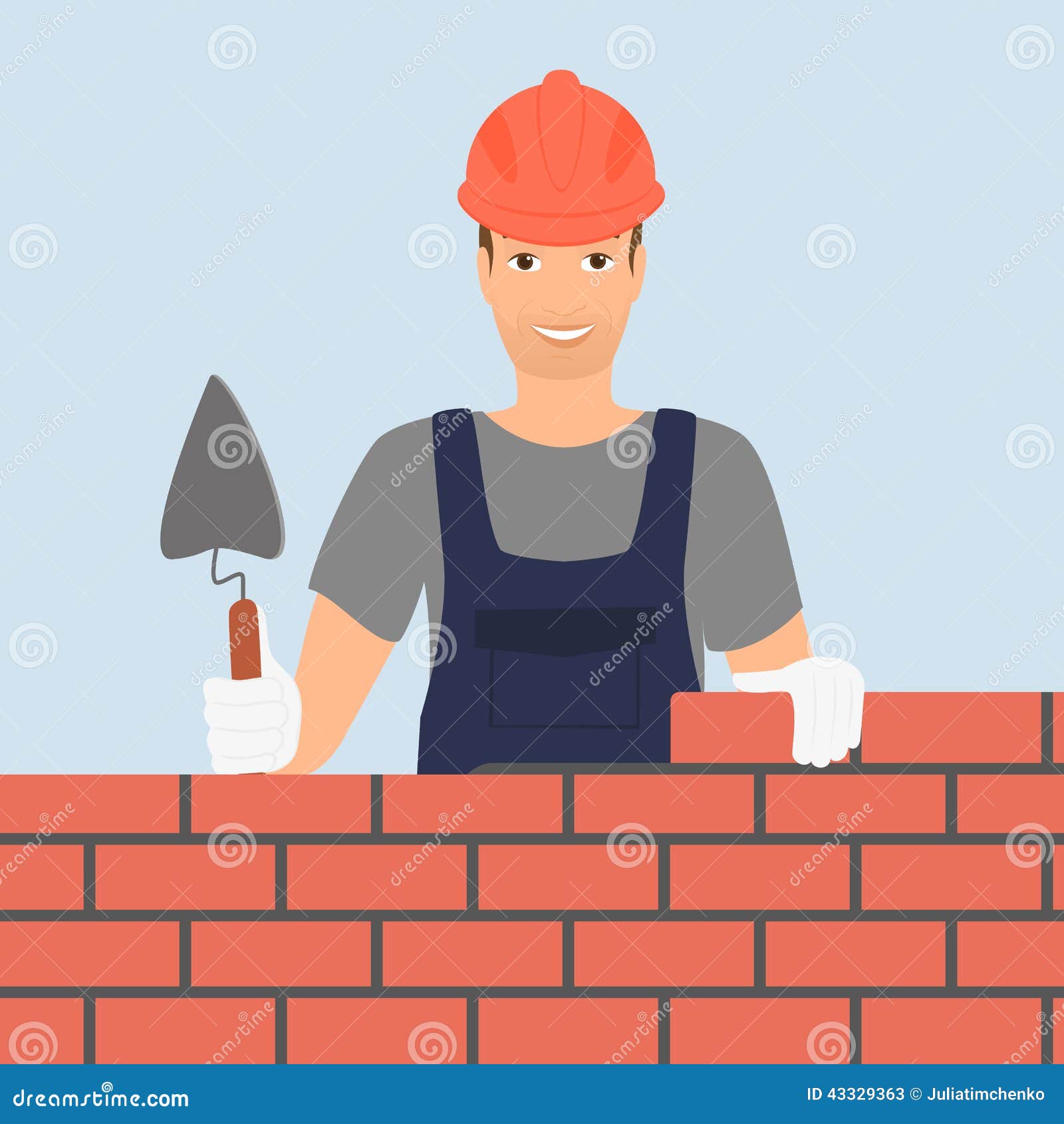 Builder Man is Building a Brick Wall Stock Vector - Illustration of ...