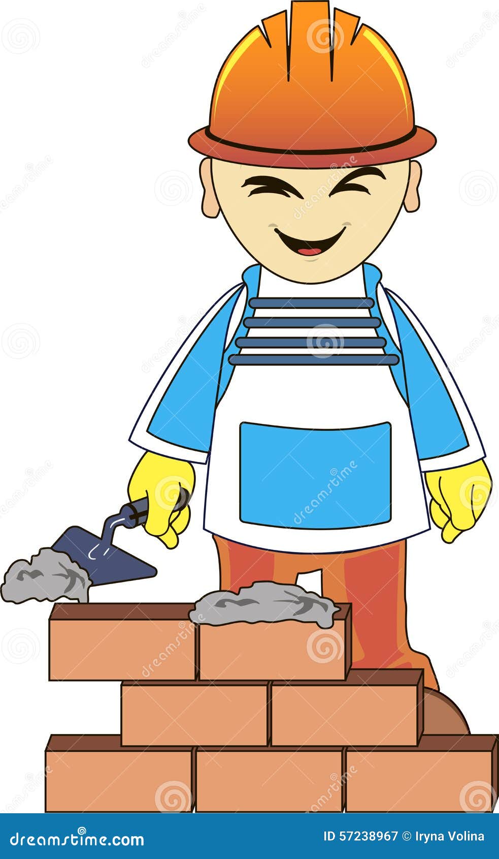 Builder Man is Building a Brick Wall Stock Vector - Illustration of ...