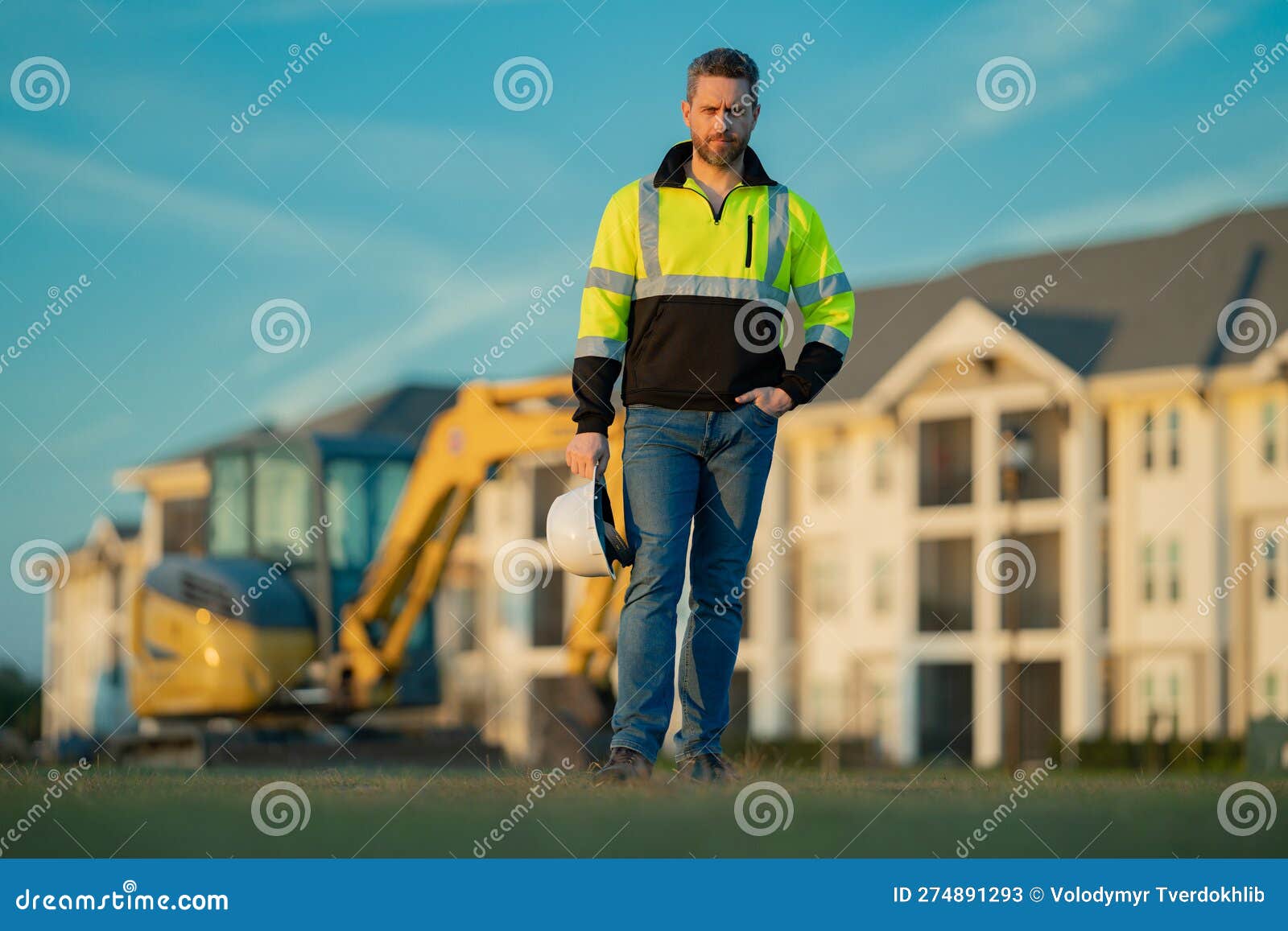 Builder Man at Building Site. Construction Manager in Helmet. Male ...