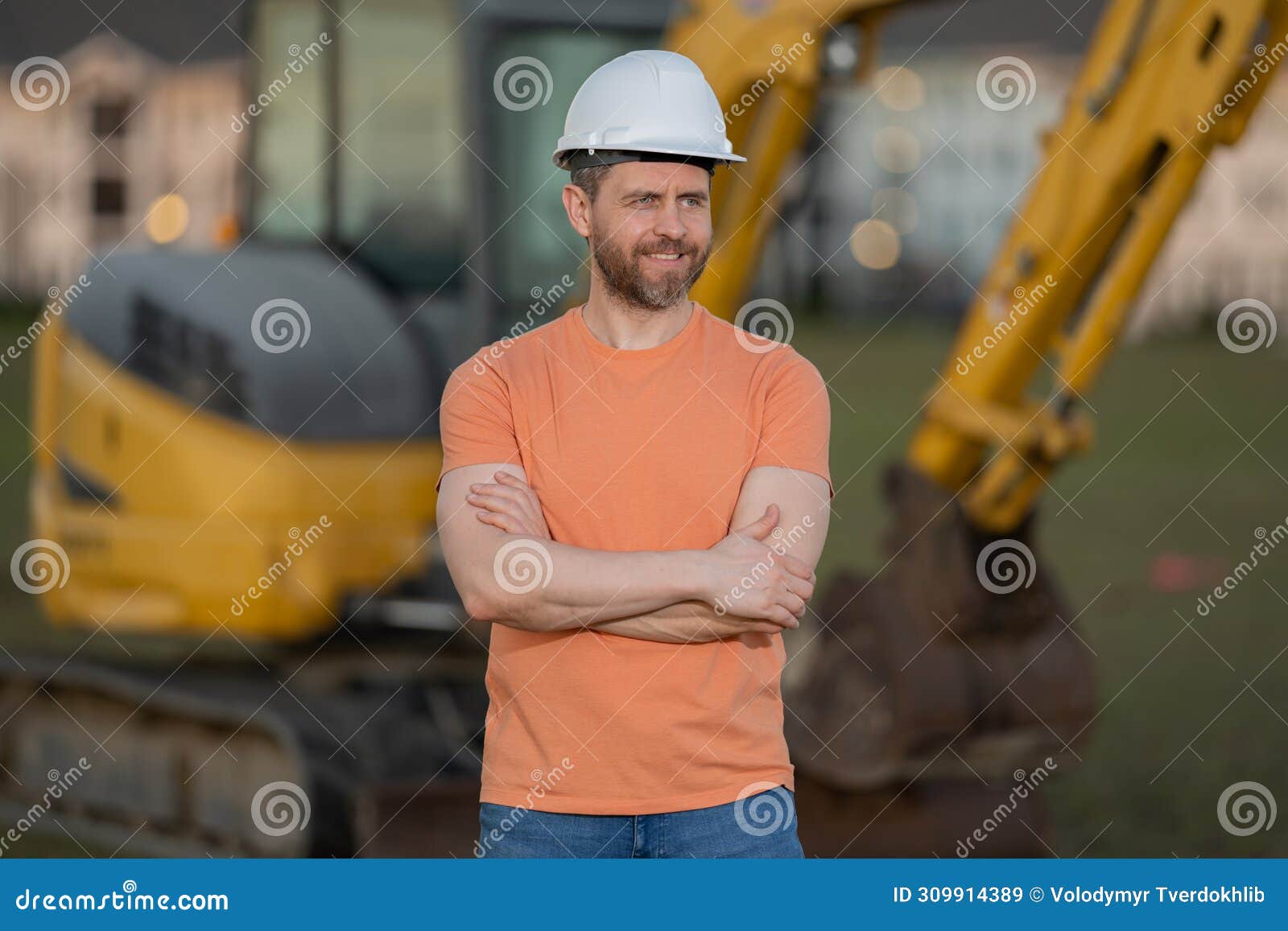 Builder Man at Building Site. Construction Manager in Helmet. Male ...