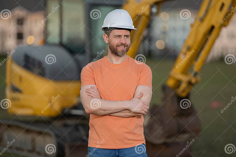 Builder Man at Building Site. Construction Manager in Helmet. Male ...