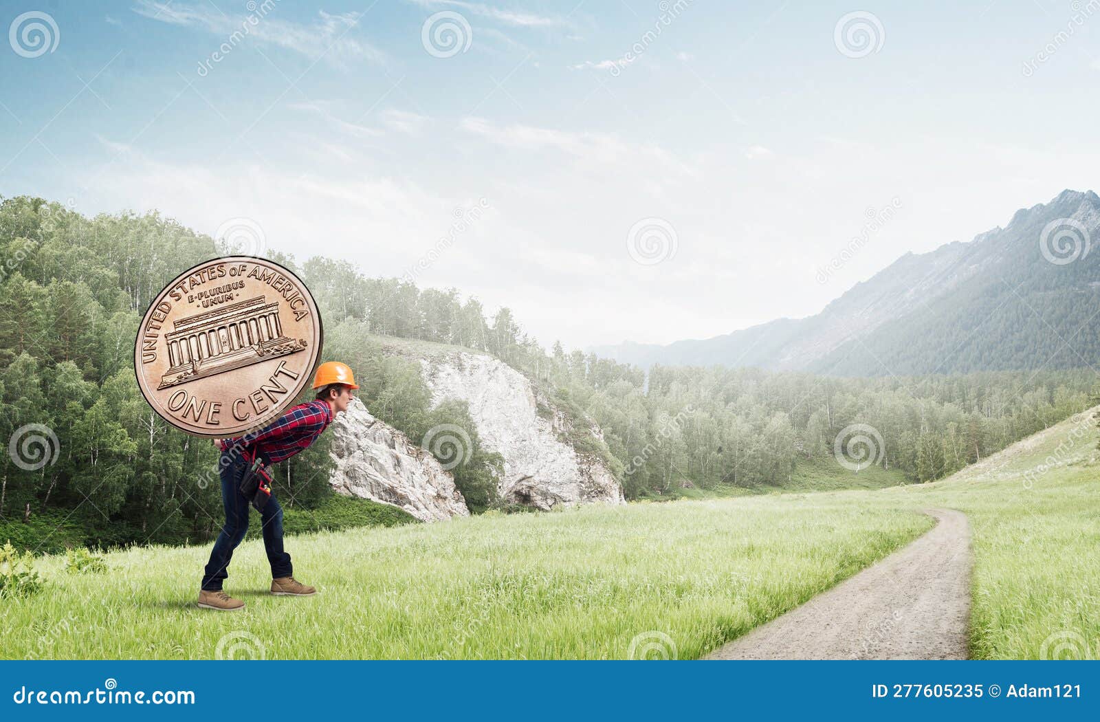 Builder man carry coin stock image. Image of worker - 277605235