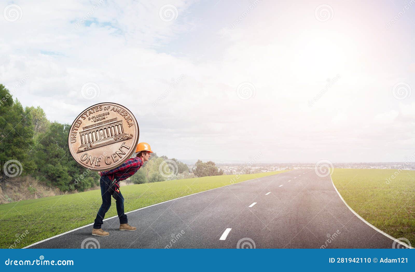 Builder man carry coin stock illustration. Illustration of financial ...