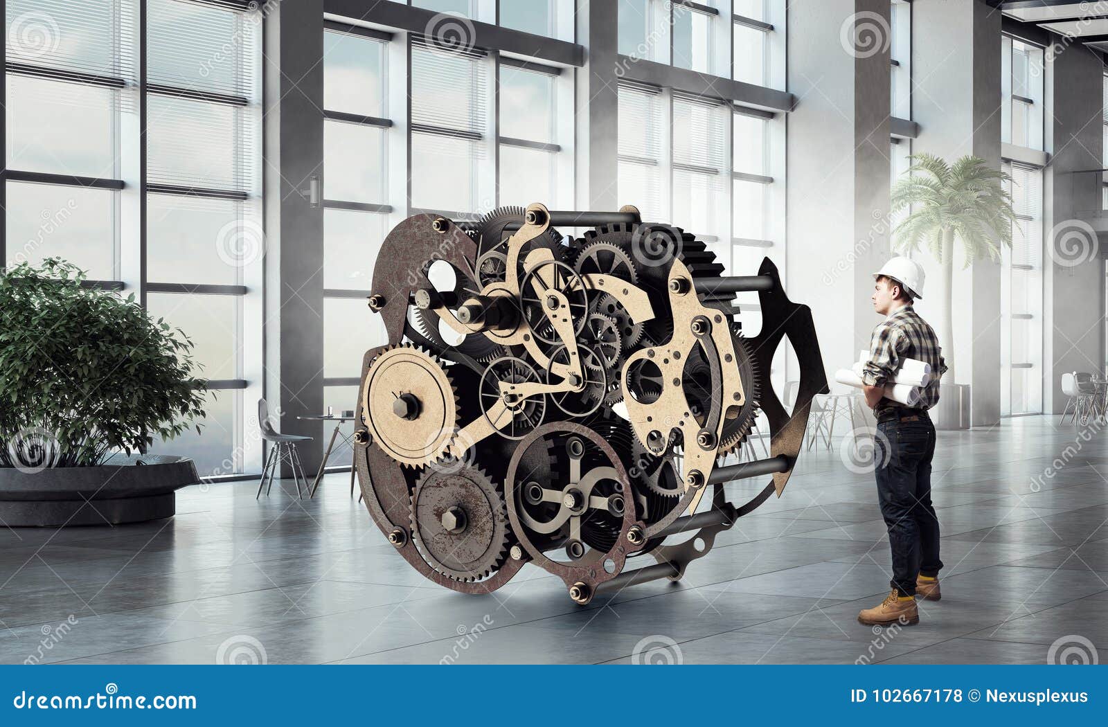 Builder Man and Clockwork. Mixed Media Stock Photo - Image of industry ...