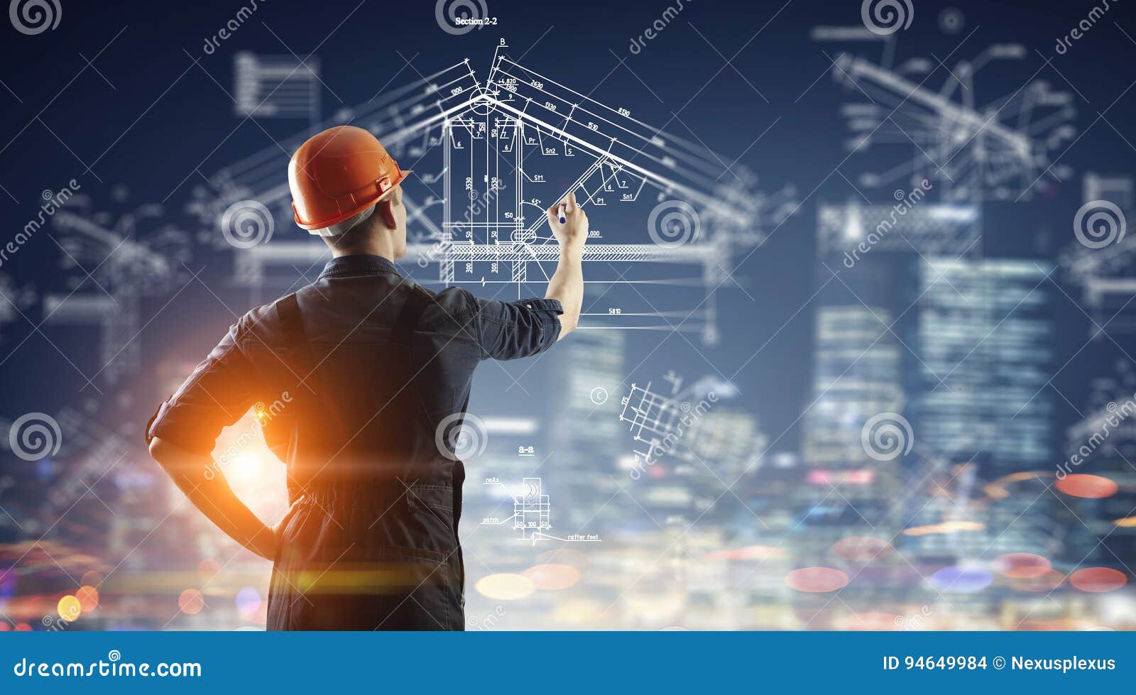 Builder man draw project stock photo. Image of building - 94649984