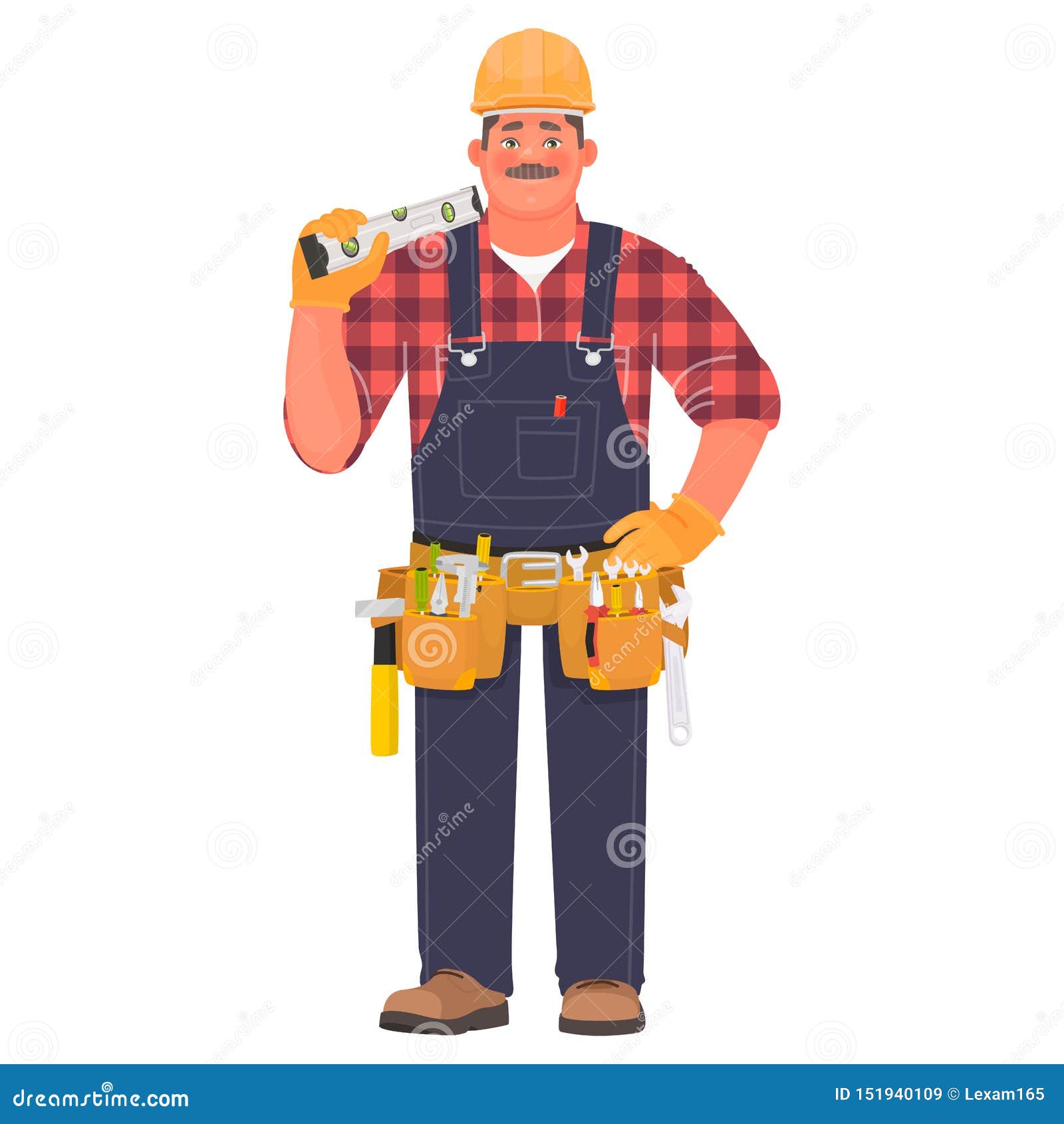 Builder Man in a Hard Hat and with Tools. Foreman or Construction ...