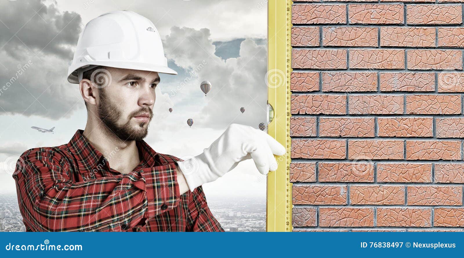 Builder man with level stock image. Image of construction - 76838497