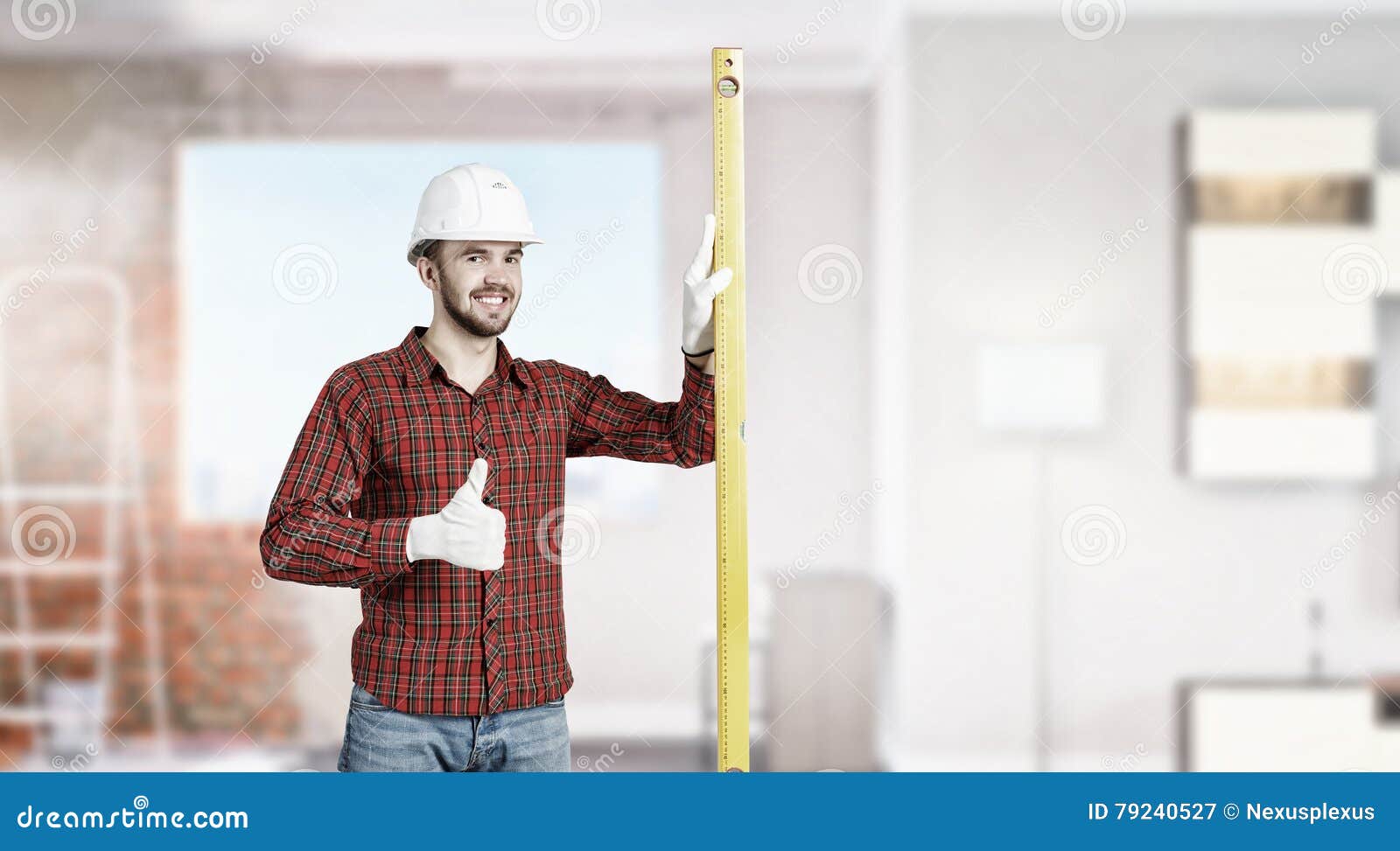 Builder Man with Level . Mixed Media Stock Image - Image of building ...