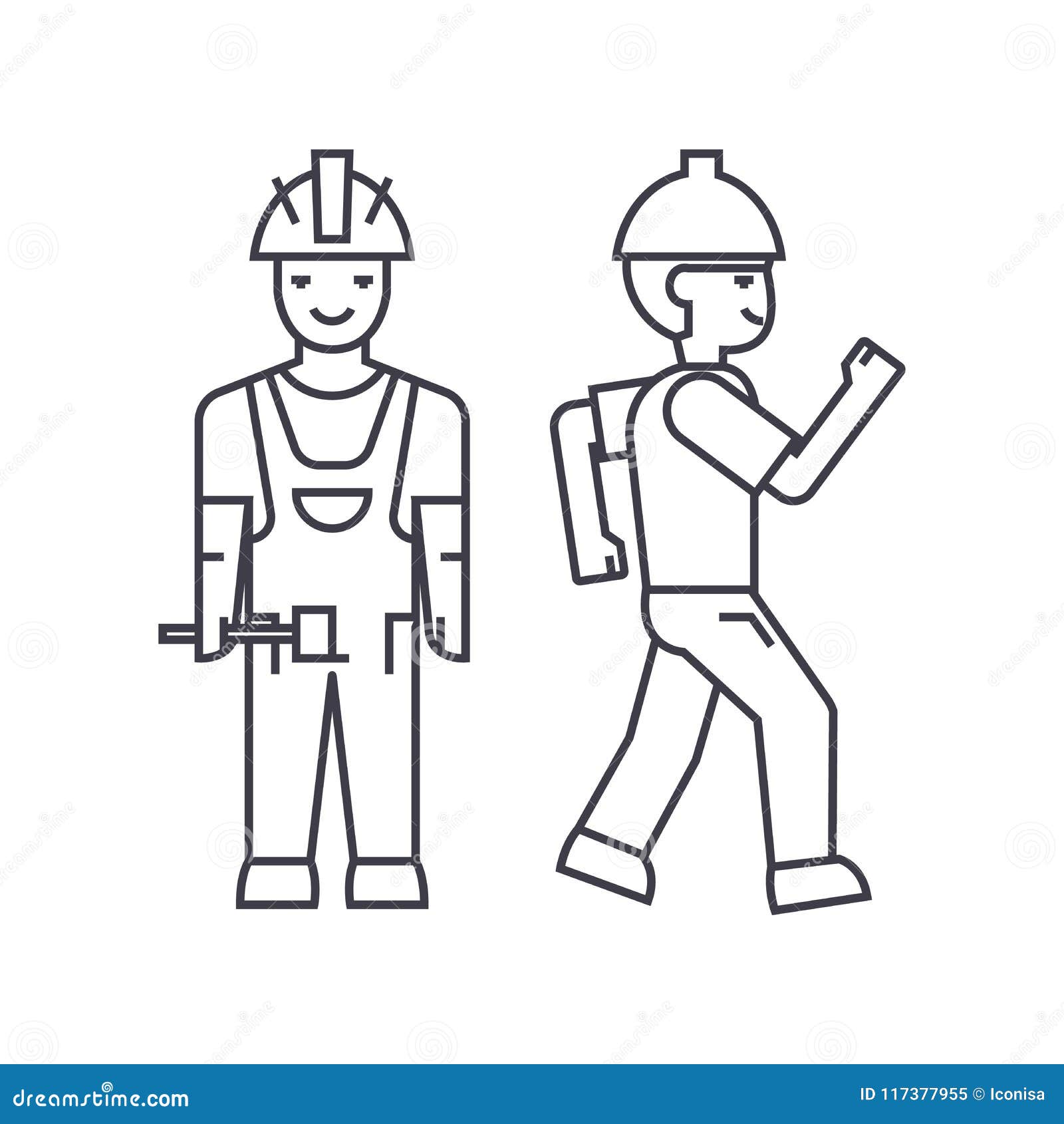 Builder Man Thin Line Icon Concept. Builder Man Linear Vector Sign ...