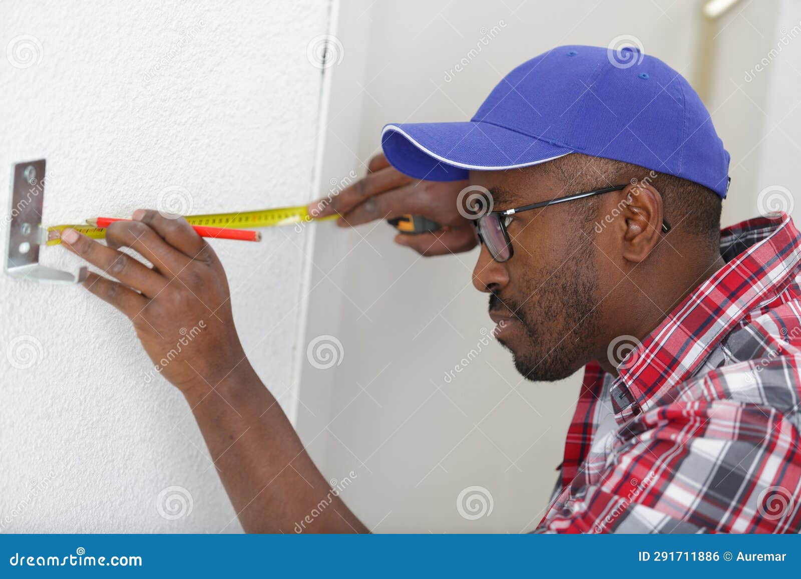 Builder Marks on Wall with Pencil Stock Photo - Image of background ...