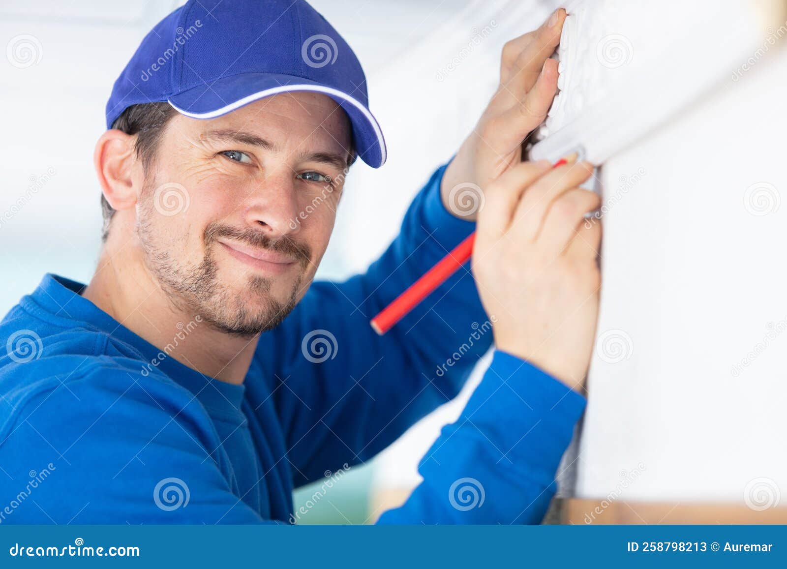 Builder Marks on Wall with Ruler and Pencil Stock Image - Image of ...