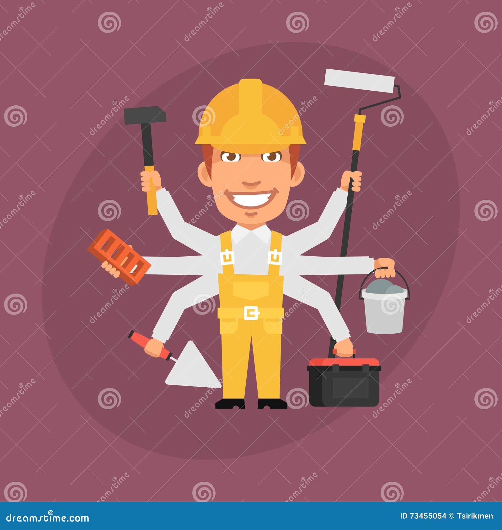 Builder Master Many Hands stock vector. Illustration of bucket - 73455054