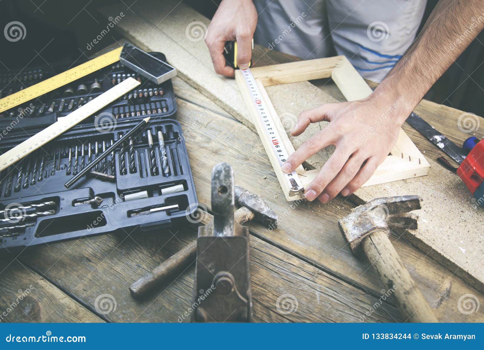 Ruler in the Hand of Worker Stock Photo - Image of construction ...