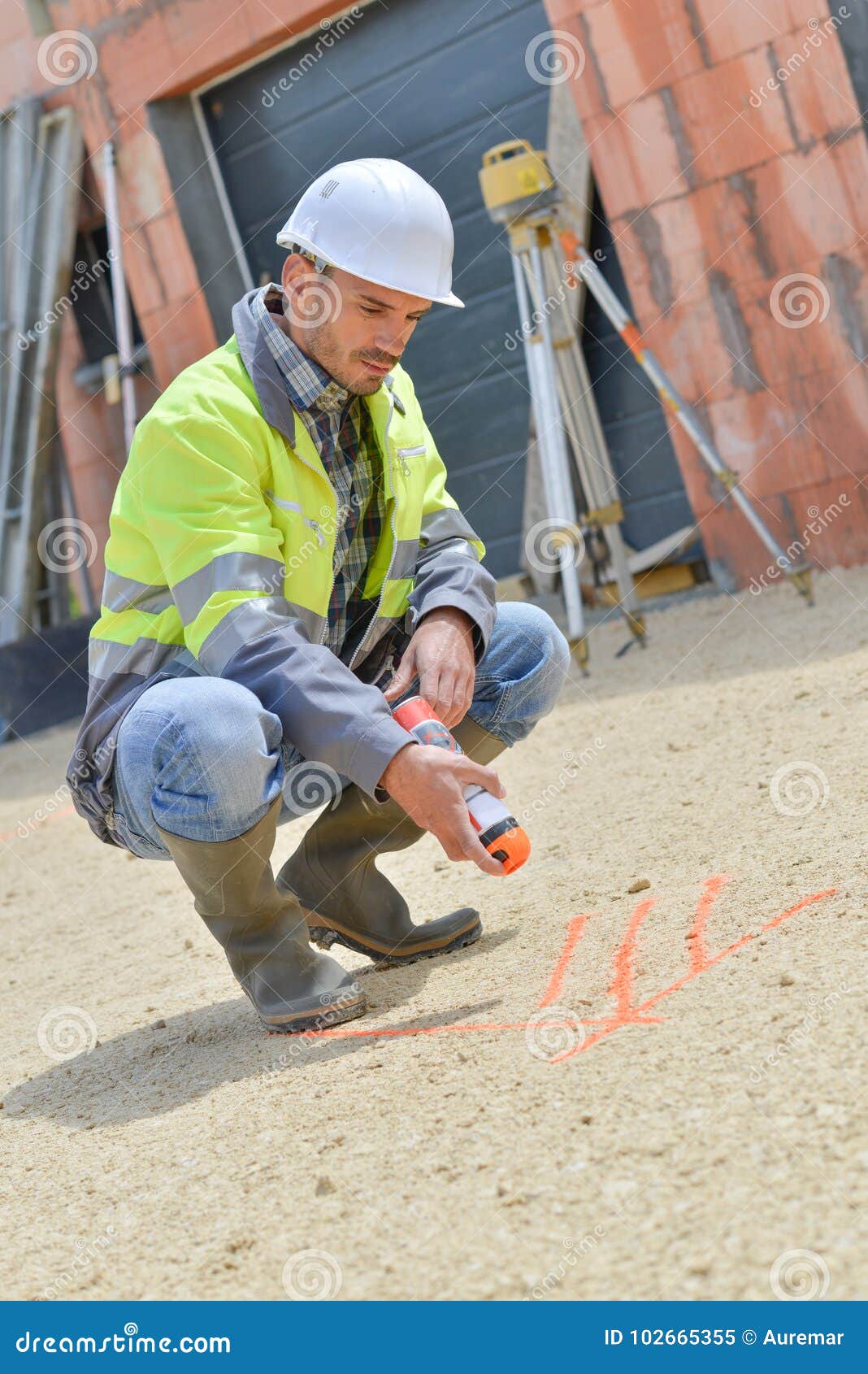 Builder Measuring Construction Site Stock Image - Image of measuring ...