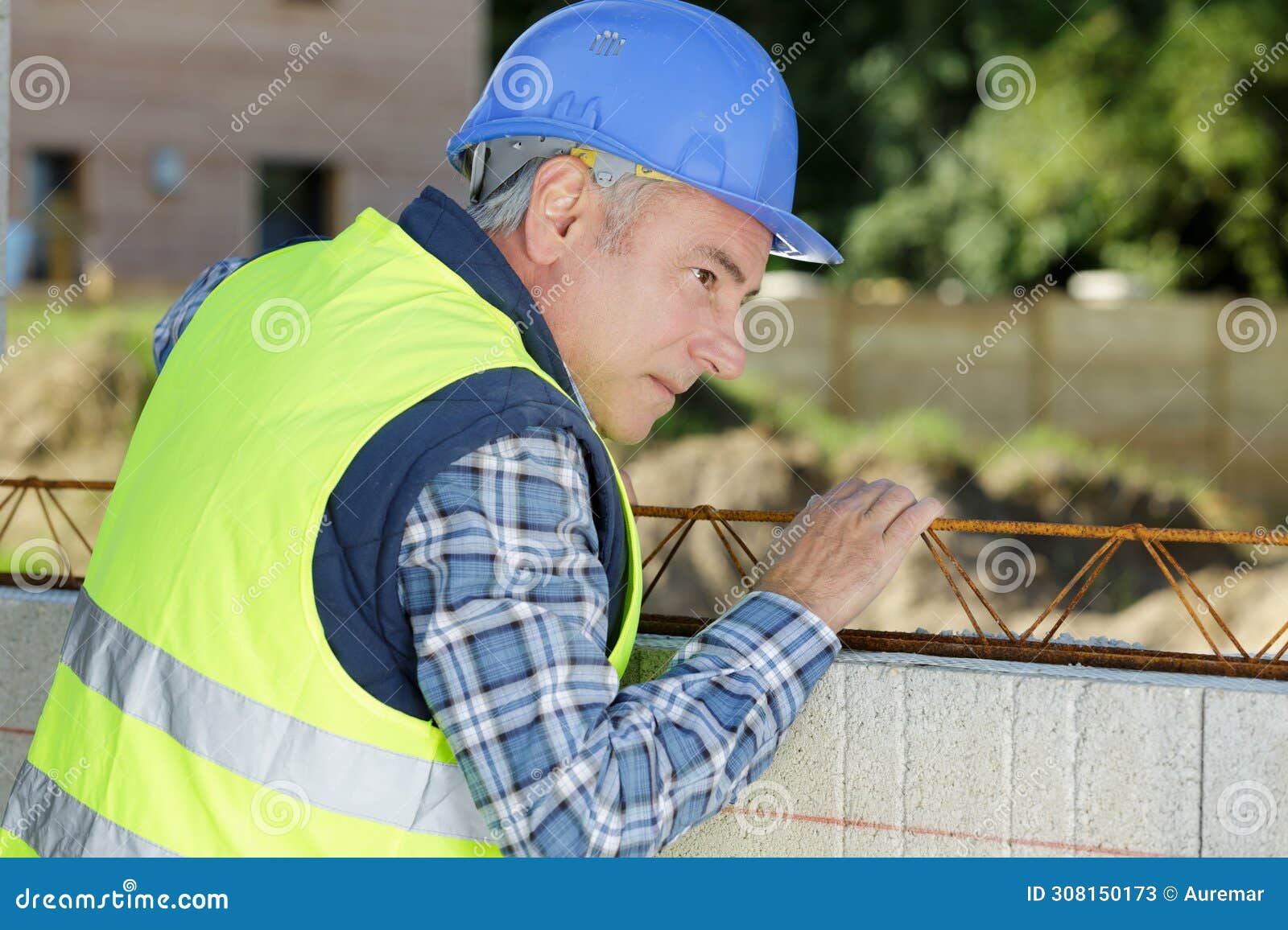Builder Measuring Outside Wall Stock Image - Image of equipment ...