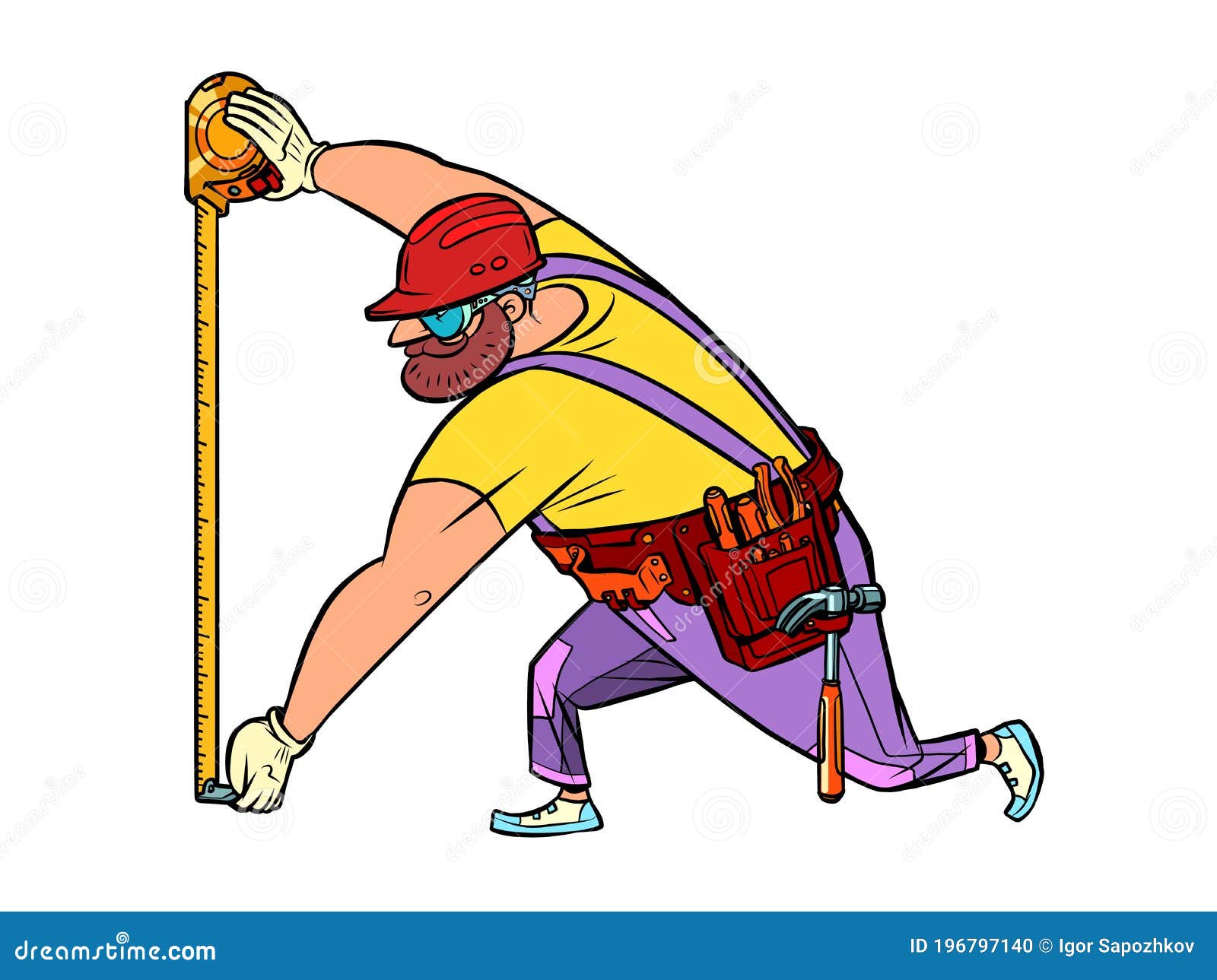 Builder with Measuring Tape Stock Vector - Illustration of home, object ...