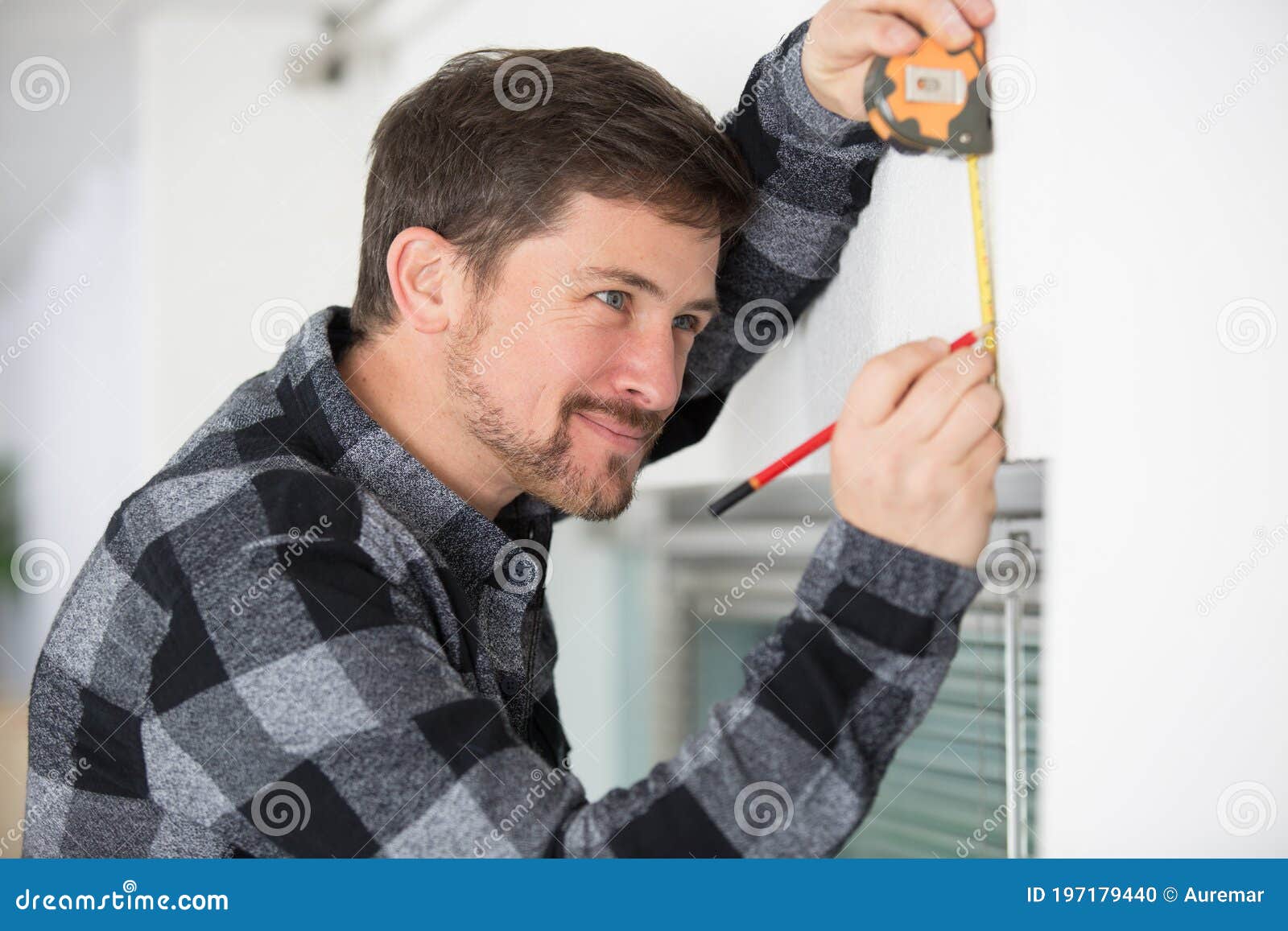 Builder Measuring Window Using Tape Measure and Pencil Stock Photo ...