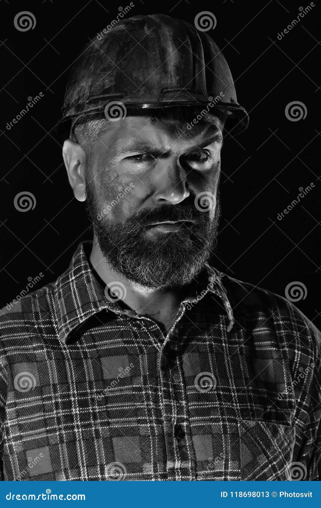 Builder or Miner with Thick Beard. Man with Concerned Face Stock Image ...