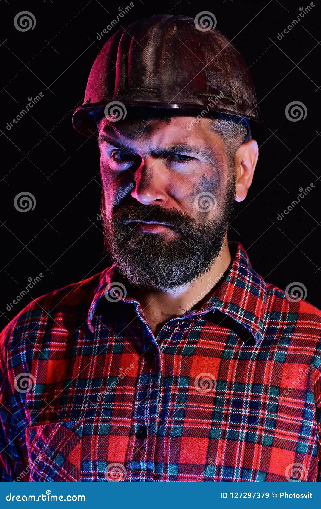 Builder or Miner with Thick Beard. Man with Concerned Face Stock Image ...