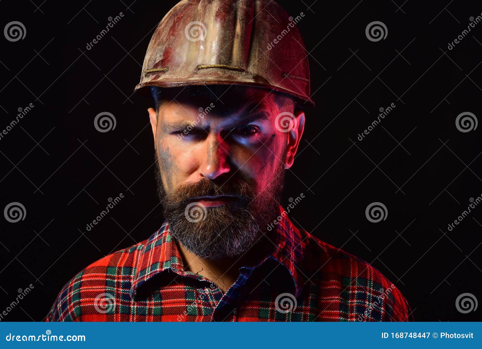 Builder or Miner with Thick Beard. Man with Concerned Face Stock Image ...
