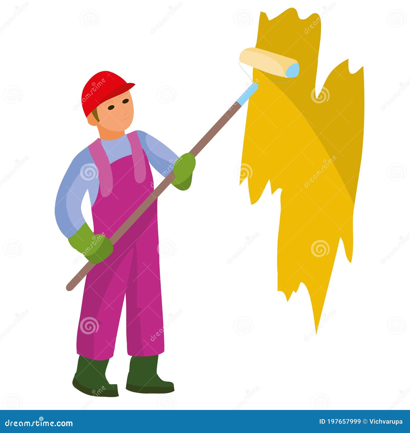 Builder Paints the Wall, Cartoon Illustration, Isolated Object on White ...