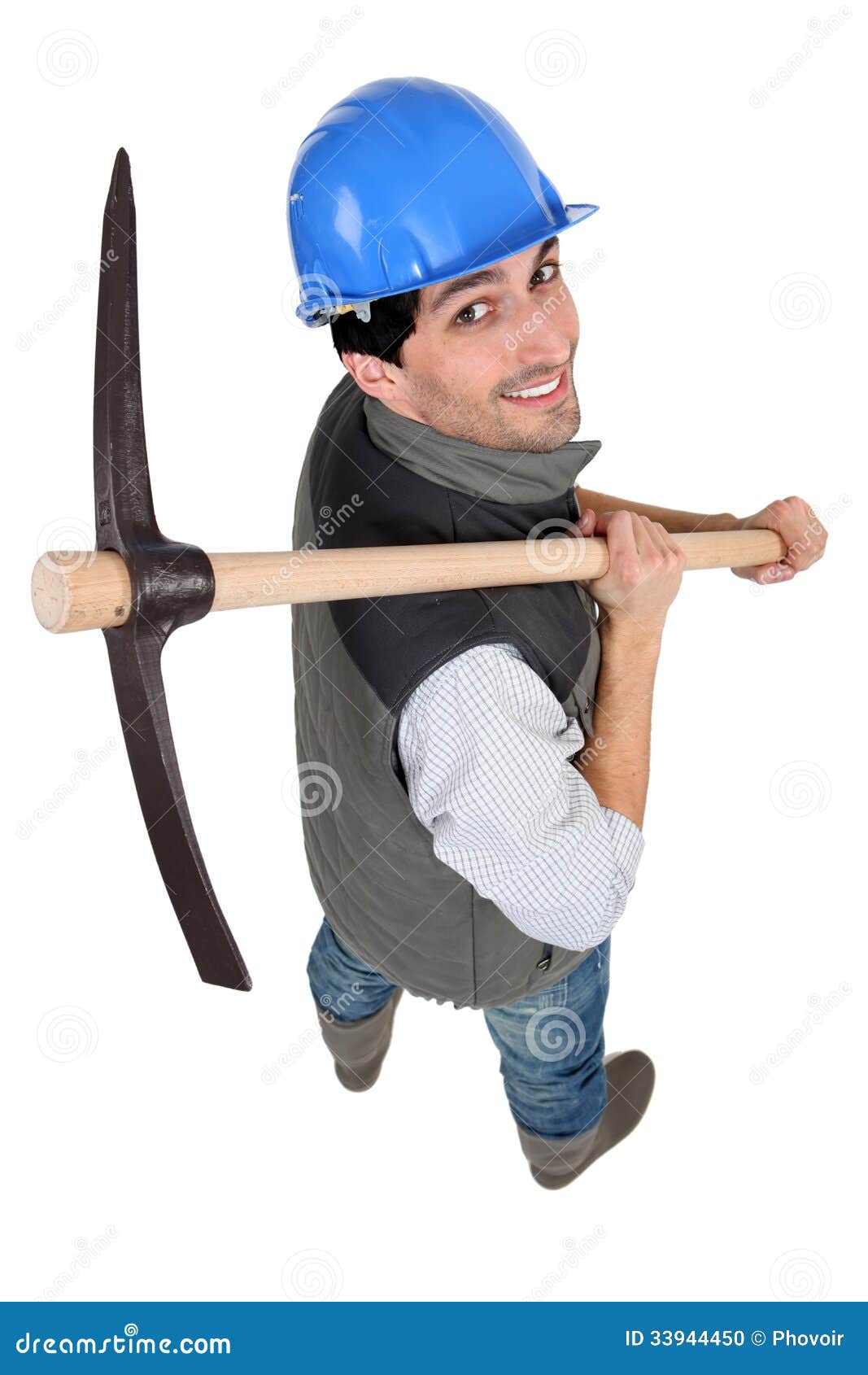 Builder with a pickaxe stock photo. Image of macho, mattock - 33944450
