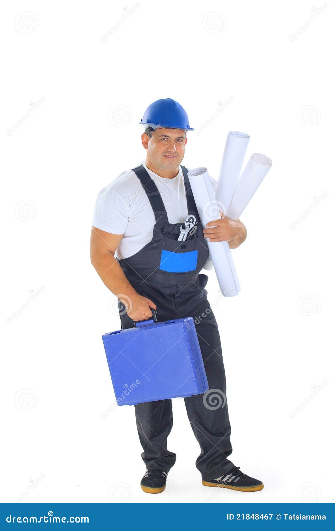 Builder with plans stock image. Image of tools, safety - 21848467