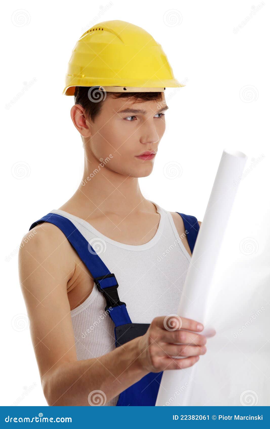 Builder with plans stock image. Image of hardhat, contractors - 22382061