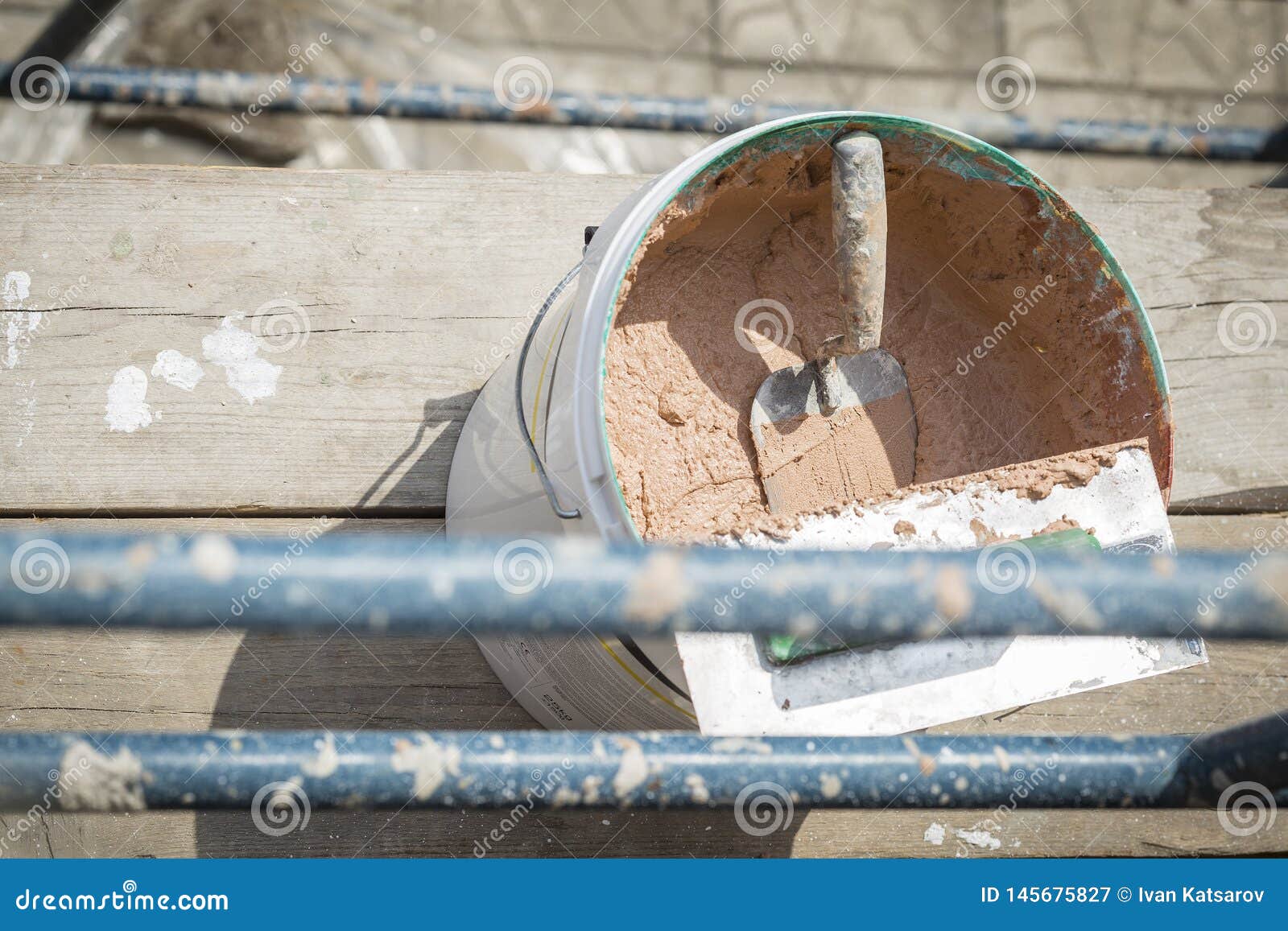 Builder Plastered Plaster Plasters Wall and Makes Plaster. Material and ...