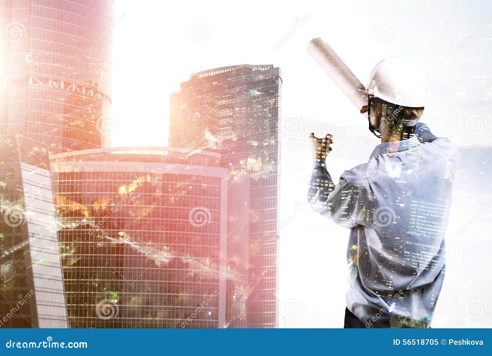 Builder Pointing at Skyscraper Stock Image - Image of handsome, income ...