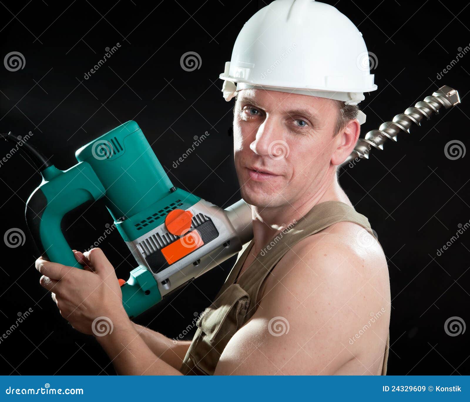 The Builder with Professional Puncher-hammer Stock Image - Image of ...