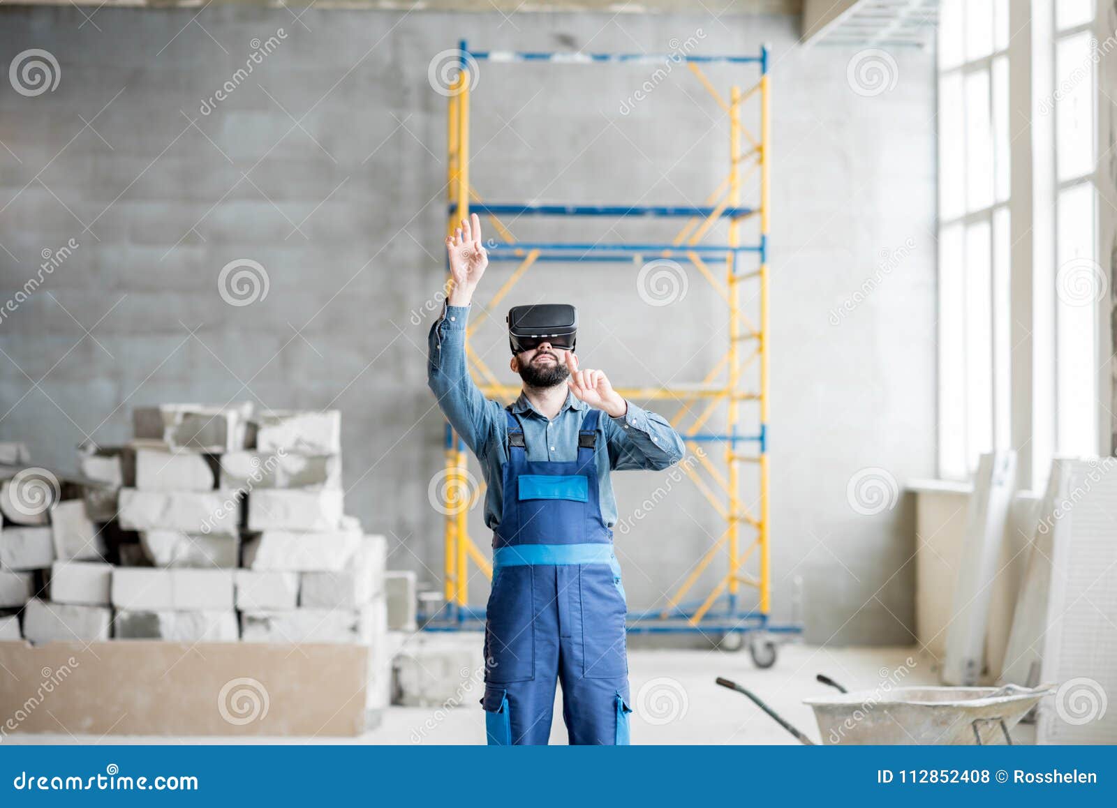Builder Working with VR Glasses Stock Photo - Image of glasses, blue ...