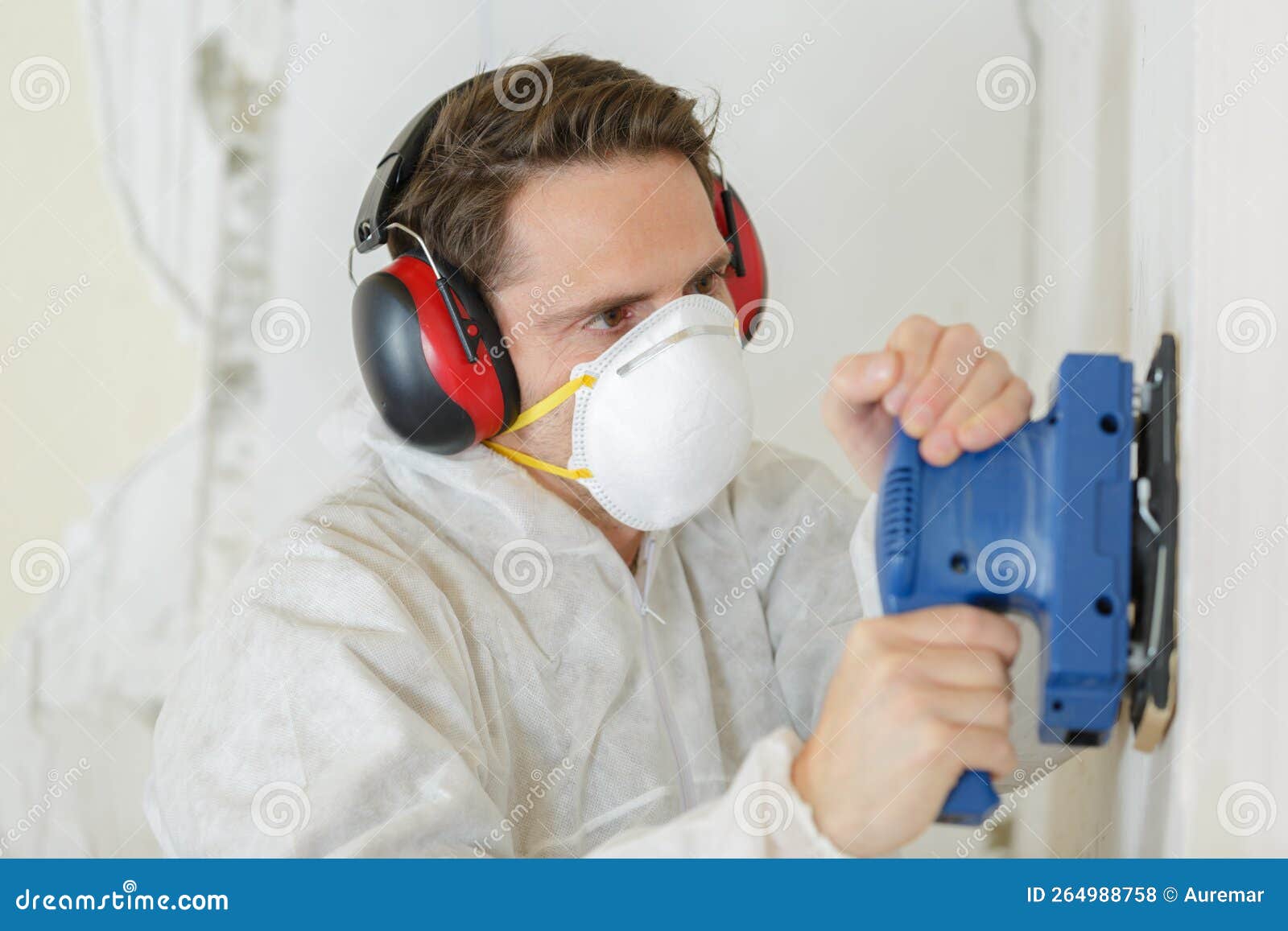 Builder Protected Man Sanding Wall Stock Photo - Image of handyman ...