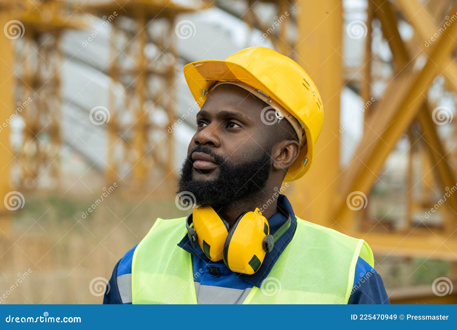 Builder in Protective Headphones Outdoors Stock Image - Image of ...
