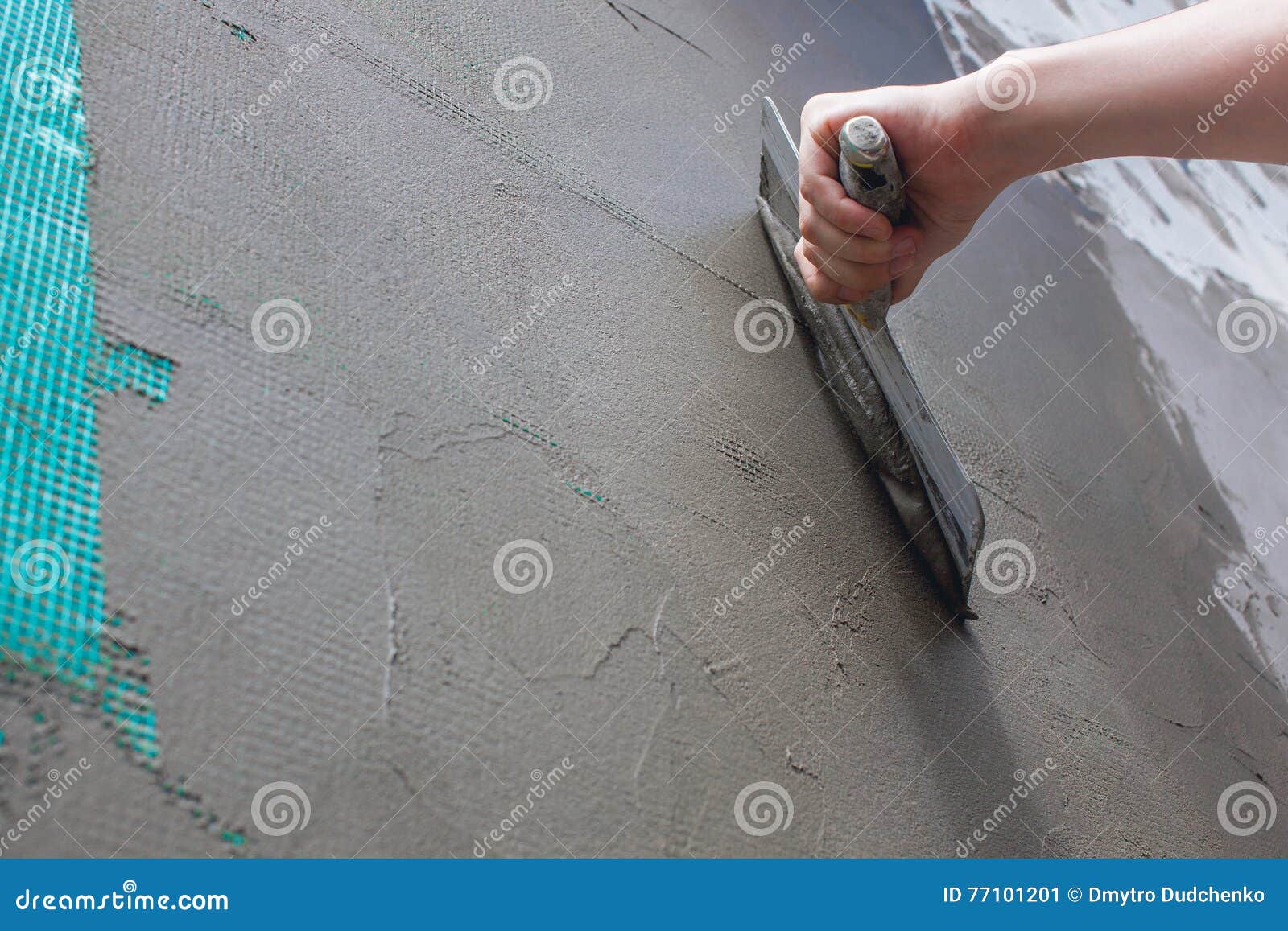 The Builder Put Mortar on the Wall. Plaster Walls Stock Image - Image ...