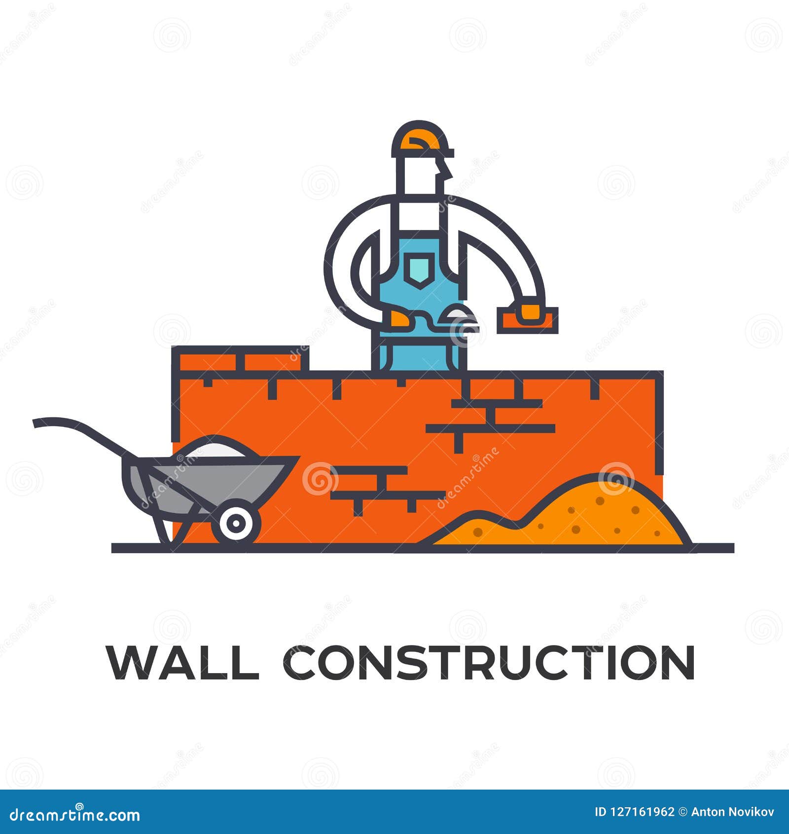 Builder Puts the Bricks Marshalling the Wall Stock Vector ...