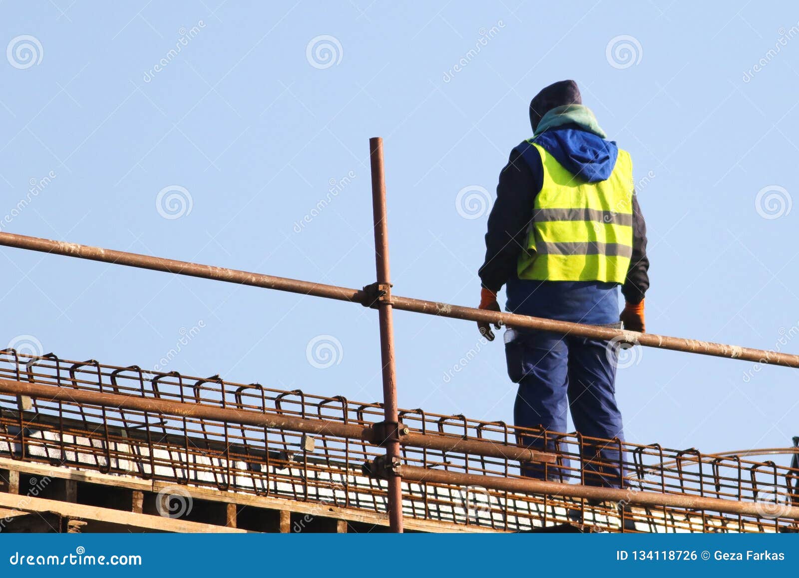 Builder at the Reconstruction Area Ower Blue Sky Stock Photo - Image of ...