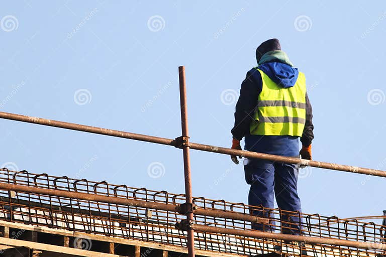 Builder at the Reconstruction Area Ower Blue Sky Stock Photo - Image of ...
