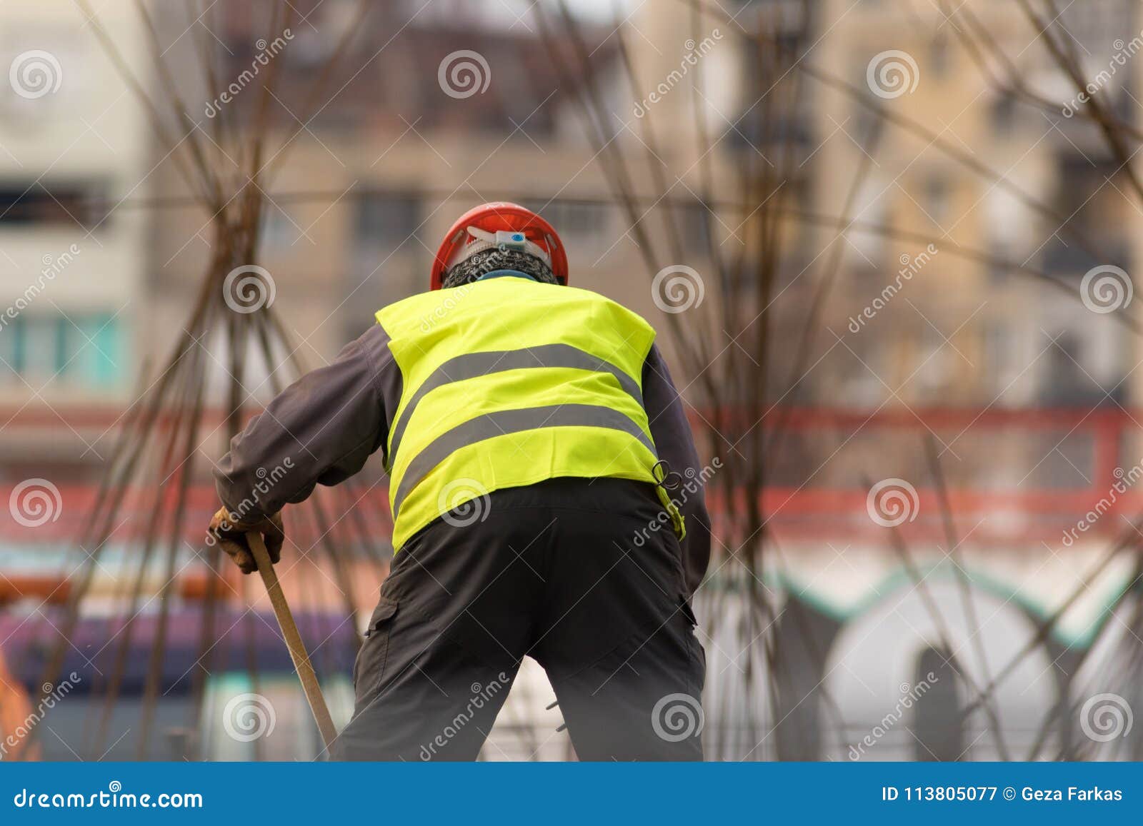 Worker in Red Helmet at the Construction Site Stock Image - Image of ...