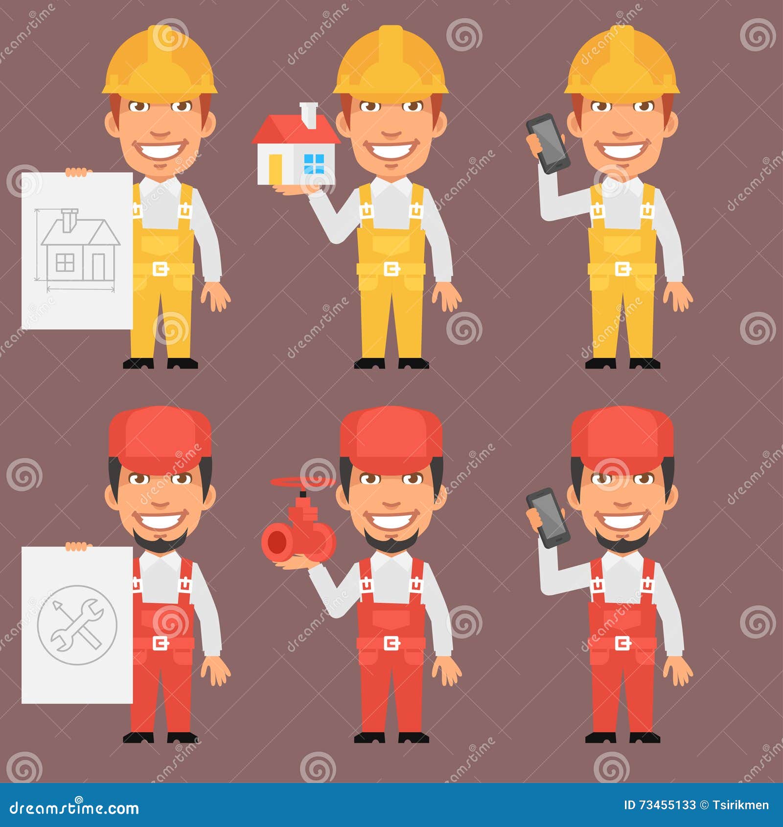Builder And Repairman Indicate Flip Chart Cartoon Vector ...
