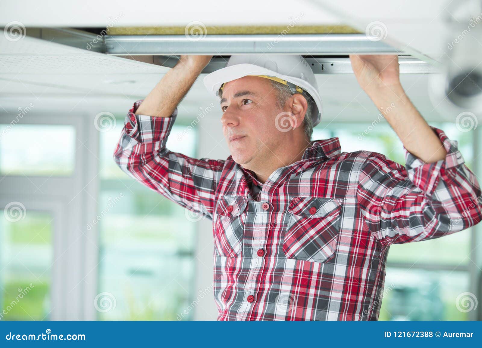 Builder Replacing Ceiling Panel Stock Photo - Image of joint, repair ...