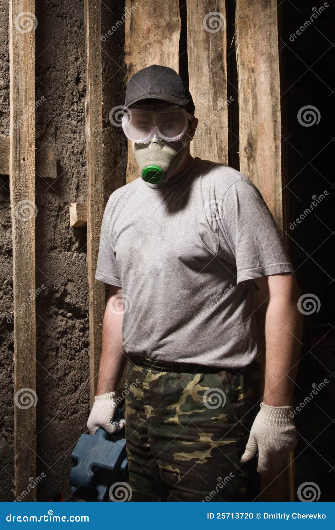 Builder in a Respirator and Goggles Stock Photo - Image of manual ...